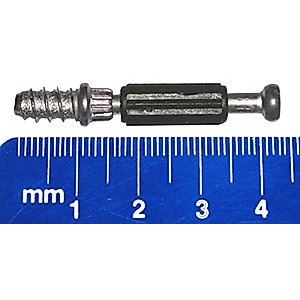 33mm Dowel Pin Bolt for Cam Lock Disc Furniture Connectors 43.5 mm Overall, Steel with Plastic Sleeve, 11mm Euro Wood Screw Thread for 5mm Hole (25 Pack)