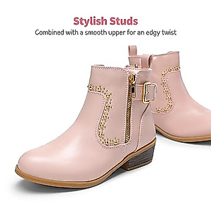 DREAM PAIRS Girls Boots Low Heel Side Zipper Ankle Booties Little Kid/Big Kid,Size 1 Little Kid,Pink,SDBO2303K