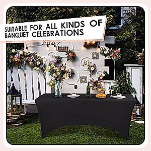 6 Pack Spandex Table Cover Fitted Spandex Tablecloths Stretch Table Cover Stretchy Table Cloth Washable Polyester Table Protector for Folding Rectangle Table, Wedding Party or Event(Black,8 Ft)