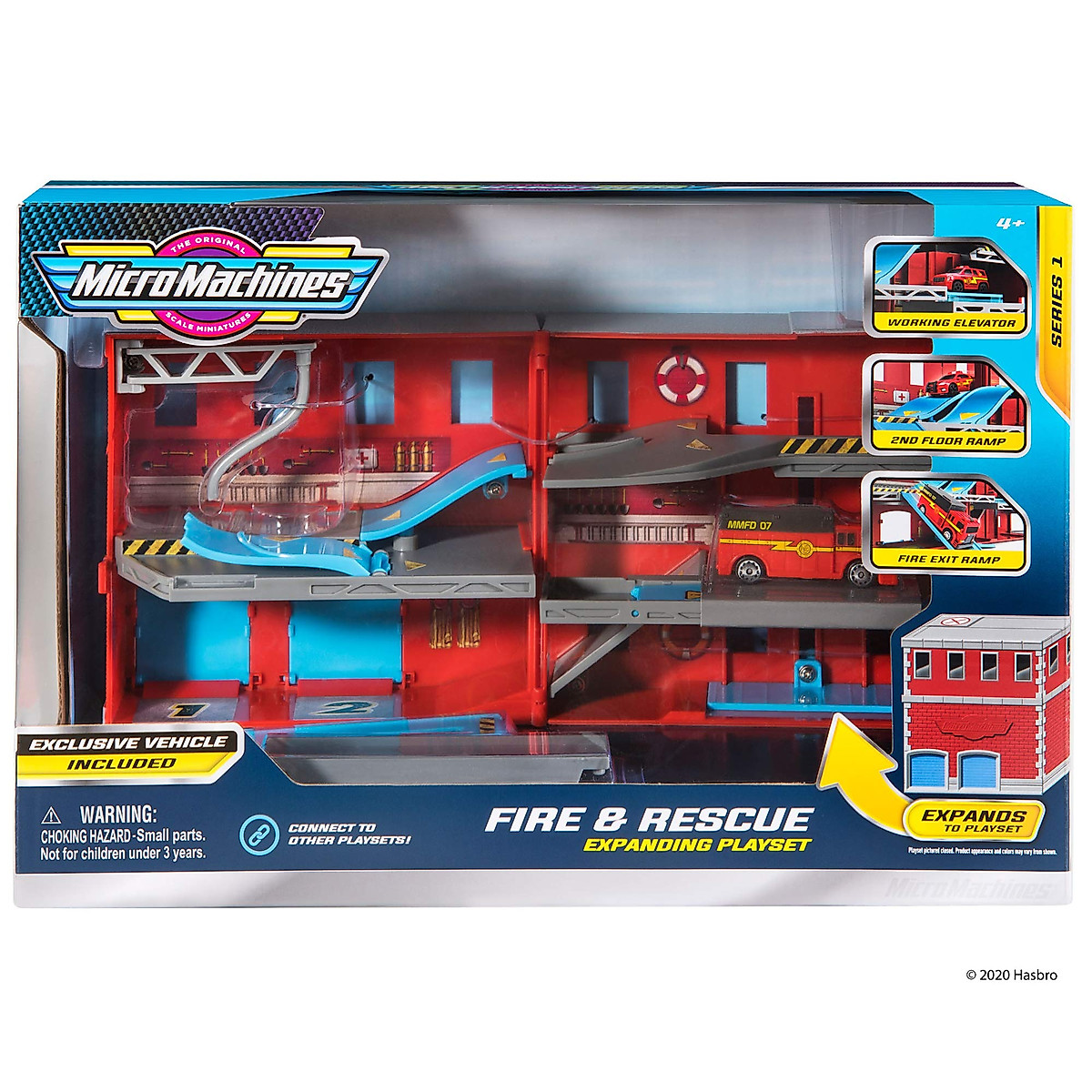 Micro Machines Core Playset, Fire and Rescue - Expandable and Connectable to Other MM Sets, Includes One Exclusive Vehicle - Collect Them All
