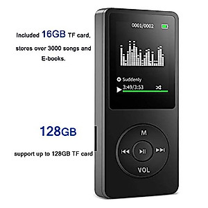 MP3 Player, Music Player with 16GB Micro SD Card, Build-in Speaker/Photo/Video Play/FM Radio/Voice Recorder/E-Book Reader, Supports up to 128GB
