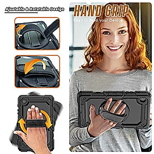 Herize Case Compatible with Samsung Galaxy Tab A7 Lite 2021 with Screen Protector | Heavy Duty Case SM-T225/T220 | Full Body Shockproof Sturdy Rugged Rubber Protective Case W/Hand Strap Shoulder Strap