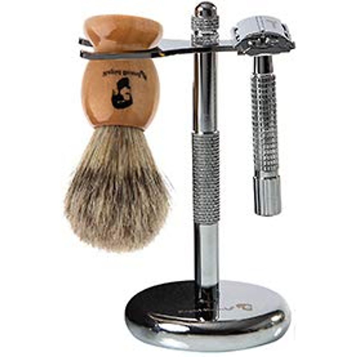 Shaving Kit for Men Wet Shave - Safety Razor with 10 blades, Shaving Badger Hair Brush, Sandalwood Shaving Soap Cream, Shaving Stand, Stainless Steel Bowl Mug, Canvas Dopp Kit - Gift Set