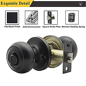 Probrico (8 Pack Matte Black Privacy Door Knobs Keyless Interior Locks for Bedroom or Bathroom, Modern Flat Ball Keyless Bath/Bed Door Handles