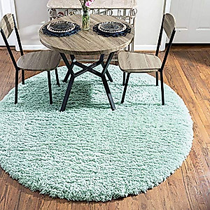 Rugs.com Infinity Collection Solid Shag Area Rug 5 Ft Round Cyan Shag Rug Perfect for Kitchens, Dining Rooms