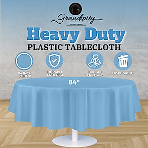 Grandipity 12 Pack Premium Disposable Plastic Tablecloth 84" Inch Decorative Round Table Cover - Sky Blue