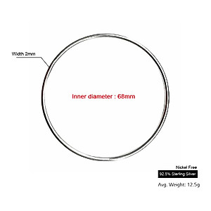 Meilanduo 925 Sterling Silver 2mm High Polished Round Circle Bangle Shiny Minimalist Bangle Bracelet for Women (3Pcs, 68mm for Large Wrists)