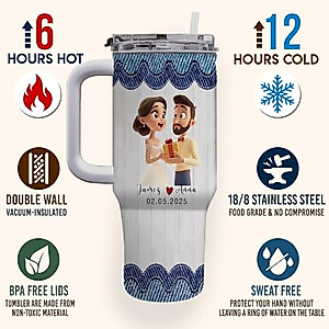Custom 40oz Tumbler with Handle – wedding kiss-Personalized Couple Gift for Anniversary Wedding Gift, Birthday, Mother's Day, Valentine’s Day v2es8D