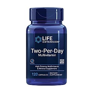 Life Extension Two-Per-Day High Potency Multivitamin & Mineral Supplement - Vitamins, Minerals, Plant Extracts, Quercetin, 5-MTHF, Folate & More - Gluten-Free, Non-GMO - 120 Capsules