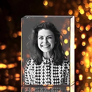Personalized 3D Engraved Crystal Photo Custom 3D Photo Crystal Laser Photo Etched Engraved Inside Crystal with Picture Photograph Great Personalized Photo Gifts for Christmas Dad and Mom (Square, Small)