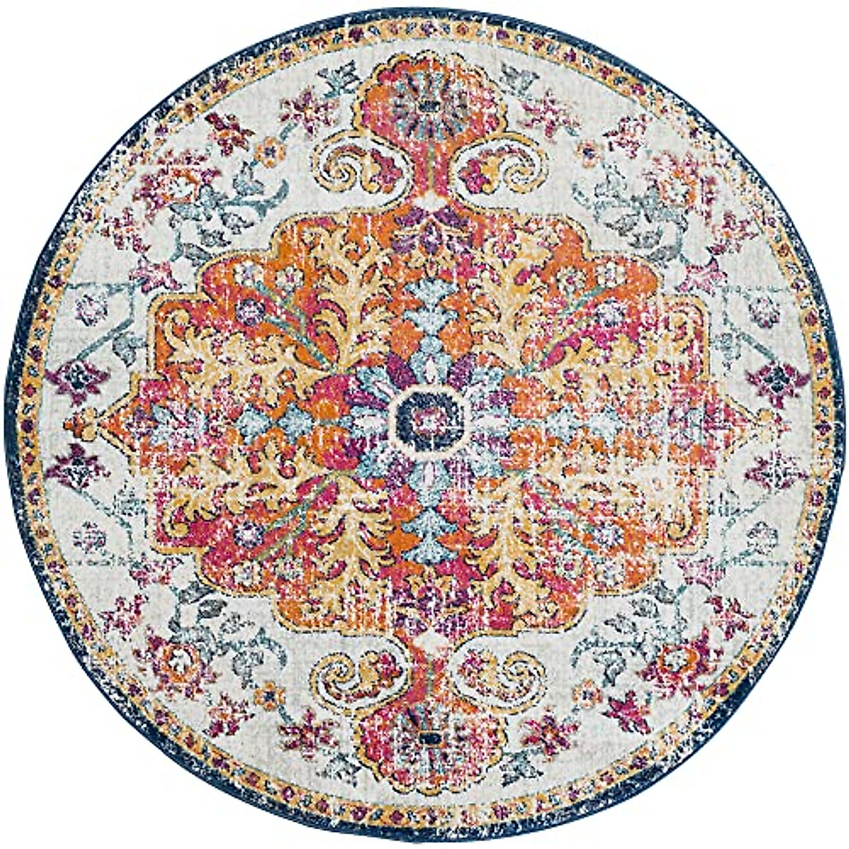 Artistic Weavers Odelia Vintage Bohemian Area Rug,10' Round,Orange/Navy