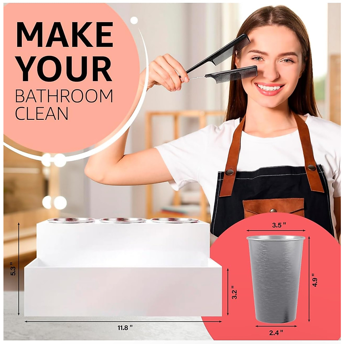 Levitural Premium Acrylic Hair Tool Accessories Organizer Stand – Portable Hair Dryer, Brush, Straightener, Curling Iron Holder Countertop and Storage for Bathroom Vanity Cabinet (White)