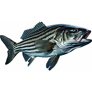 Striped Bass 2.0 Beautiful Fish Decal | Fishing Decal for Boat, Car, Vehicle, Truck Etc | Waterproof Vinyl Sticker | Many Sizes & Styles Available | 12" to 50" by Digital Fish Art (Medium, Position 1)