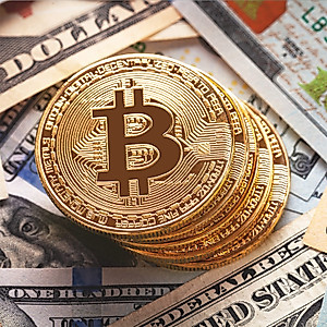 Naturiway 5Pcs Bitcoin Coin, Bitcoin Commemorative Coin 24K Gold Plated, 3mm BTC Cryptocurrency, Collectible Coin with Protective Case, Blockchain Cryptocurrency, Home and Office Decoration