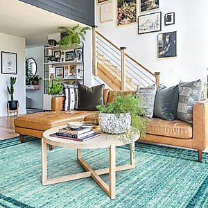Lahome Abstract Teal Bedroom Rug 8x10,Washable Modern 8x10 Area Rugs for Living Room Non-Slip,Low-Pile Soft Dining Room Carpet Minimalist Bordered Rug Indoor Large