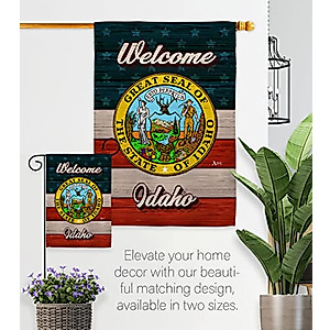 Welcome Idaho Garden Flag - Set Wood Dowel Americana States USA American Territories Republic Country Particular Area - House Decoration Banner Small Yard Gift Double-Sided Made in 13 X 18.5