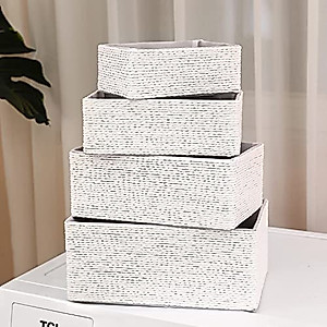 IFNOW Small Basket Set 4 - Stackable Woven Basket Paper Rope Bin, Storage Boxes for Bathroom Storage Organizer Minimalist Style