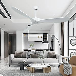 HUMHOLD 60" Wood Ceiling Fan no Lights with Remote, Reversible DC Motor 6-Speed Ceiling Fan, 3 Wood Fan Blades White Ceiling Fan Without Light, Modern Propeller Ceiling Fans for Bedroom/Living Room