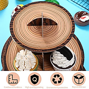 Kritkin Woodland Baby Shower Decorations Wood Birthday Party Supplies, 3 Tier Cardboard Wooden Cupcake Stand Tower, Grain Rustic Jungle Animal Cupcake Stand Lumberjack Western