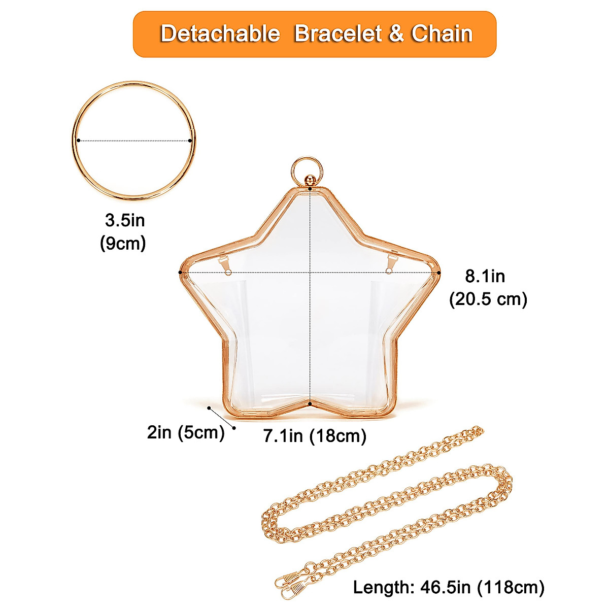 Rejolly Clear Star Shaped Purse for Women Acrylic Transparent Bracelet Evening Clutch Bag Novelty Handbag Crossbody Shoulder Bag with Chain Strap