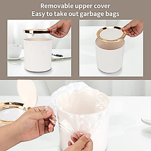 Senbaler Small Trash Can Wastebasket with Lid Round 2.6L Mini Desk Top Bin for Vanity Bathroom Bedroom Kitchen Office,ABS