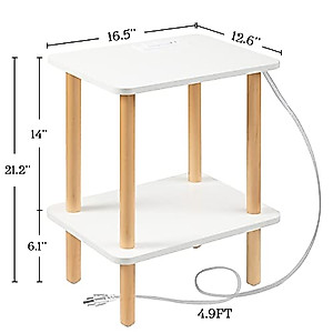 FORAOFUR End Table with Charging Station, End Tables with USB Ports and Outlets, Small Side Table for Living Room, Bedroom & Office, Two-Tier Narrow Side Table, Easy Assembly