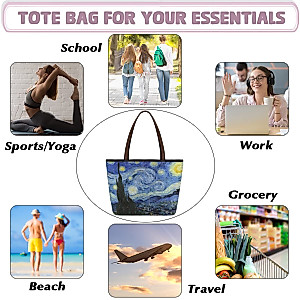 AUUXVA Tote Bag Medium Handbag Starry Night Art Painting Shoulder Bag Satchel Purse Work Travel Tote Bag with Zipper