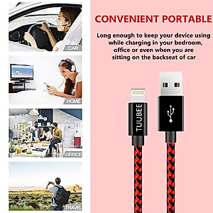 iPhone Charging Cable, 3 Pack 10FT TUUBEE Durable iPhone Charger Cable Nylon Braided Lightning Cord Fast Charging & Syncing iPhone Chargers Compatible iPhone XS/Max/XR/X/8P/8/7/6/iPad(Red&Black)