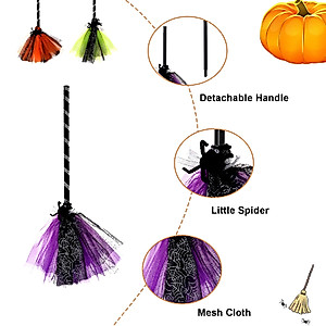 Halloween Witch Broom Plastic Witch Broomstick with Detachable Handle, Halloween Cosplay Costume Props, Halloween Masquerade Dress Up Costume Decoration, Witch Flying Broomstick (Orange)