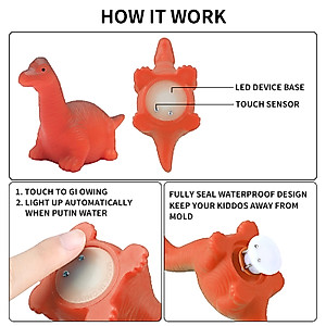 Aildysee Dinosaur Bath Toys, 6 Packs Light Up Floating Rubber Toys for Baby Children Toddler,Pool Water Bathtub Shower Toys for Kids Preschool in Holiday Christmas Birthday