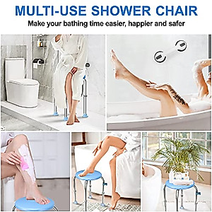 UGarden Heavy Duty Stainless Steel Shower Stool, 350lbs Bath Seat Chair, Round Bathtud Seat w/Assist Grab Bar, Handicap Bathroom Stool, Adjustable Bath Stool Seniors, Disabled, Handicap, Injured