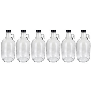 FastRack 64 oz Growler, 1/2 Gallon Glass Beer Growler, Half Gallon Glass Jug, 1/2 Gallon Glass Jug, Set of 6, Comes with 12 Extra Poly Seal Caps & Twin Bubble Airlock and Carboy Bung (Pack of 2)