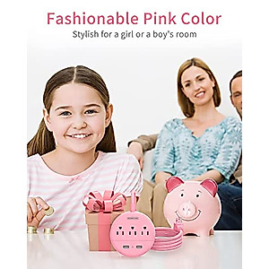 Rose Pink Power Strip with USB, NTONPOWER Flat Plug Extension Cord Nightst&Desktop Charging Station with 3 Outlet &2 USB, Wall Mount, Small Size for Dorm Room Home Office Travel, ,'5 FT Cord