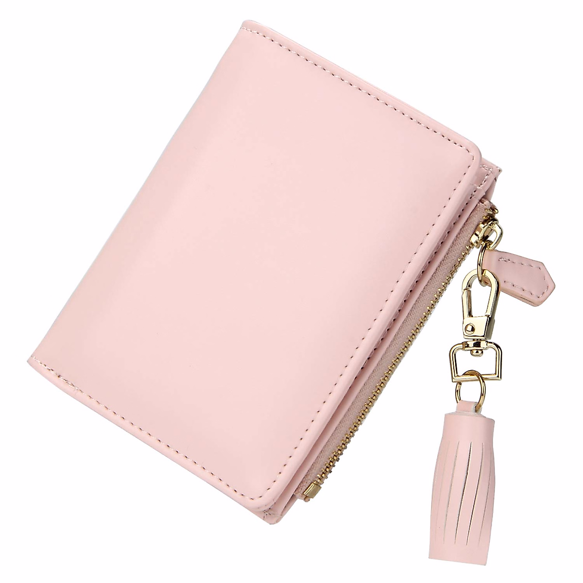 GEEAD Small Wallets for Women Bifold Slim Coin Purse Zipper ID Card Holder PU Leather Pink