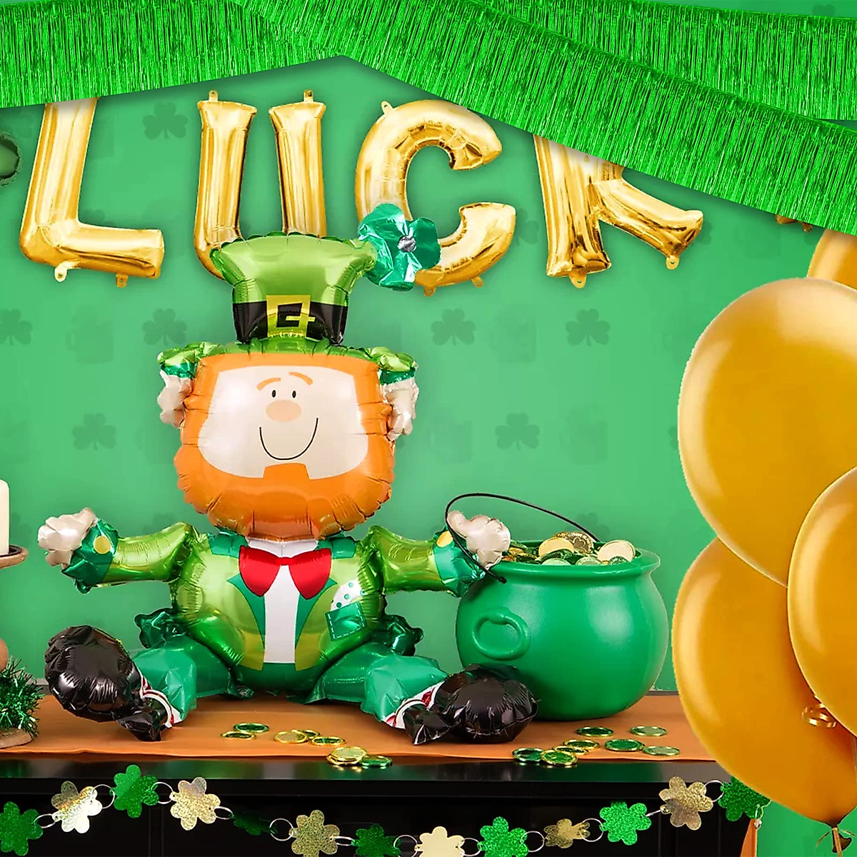 6 Pack 10 Feet Foil Fringe Garland Metallic Tinsel Banner Wall Hanging Curtain Streamers Backdrop for Parade Floats Bachelorette Wedding Birthday Party Thanksgiving Christmas Decorations(Green)