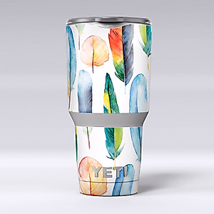 Design Skinz Bright Water Color Painted Feather - Skin Decal Vinyl Wrap Kit Compatible with The Yeti Rambler Cooler Tumbler Cups