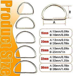 Hocansen 100 Pieces D Rings 15mm Metal D Ring Buckle Clips Sewing Accessories for Hand DIY Hardware Bags （15mm/D）