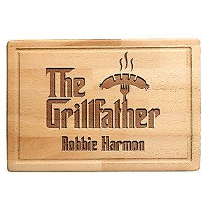The Grillfather Wood Cutting Board, Christmas Gift Idea, BBQ Gift, Personalized Gift for Men, Dad, Grandpa, Custom Engraved Cutting Board, Father's or Grandpa's Birthday Gift, Grill Master