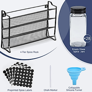 AOZITA Spice Rack Organizer for Cabinet, Spice Organizer with 28 Empty Spice Jars with Black Lids, Funnel, Spice Labels, Seasoning Organizer for Countertop, Cabinet, Kitchen, Pantry, Cupboard