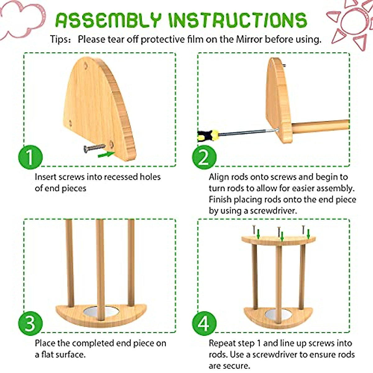 Ensayeer Mini Chick Perch with Mirror, Strong Bamboo Roosting Bar for coop and brooder, Training Perch for Baby Chicks, El Pollitos, La Pollita, Easy to Assemble and Clean, Fun Toys for Chick