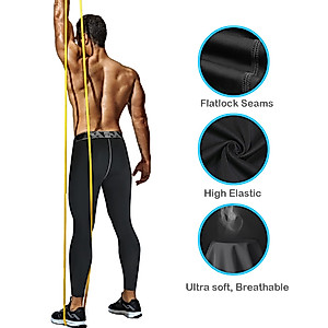 HOPLYNN 4 Pack Compression Pants Tights Leggings Men, Winter Baselayer for Running Workout Sports Yoga-2 Black 1 Grey 1 Blue-2XL