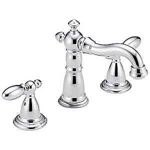 Delta Faucet Victorian Widespread Bathroom Faucet Chrome, Bathroom Faucet 3 Hole, Diamond Seal Technology, Metal Drain Assembly, Chrome 3555-MPU-DST