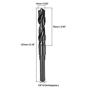 uxcell Reduced Shank Drill Bit 14mm High Speed Steel HSS 9341 Black Oxide with 1/2 Inch Straight Shank