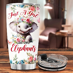 HUBUPU Just A Girl Elephant, Tumbler 20 Oz With Lid And Straw, Floral Flower, Elephant Gifts