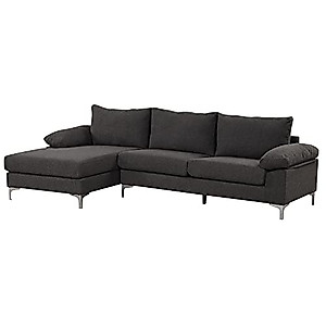 Casa Andrea Milano Modern Large Boucle L-Shape Sectional Sofa, with Extra Wide Chaise Lounge Couch, Dark Grey