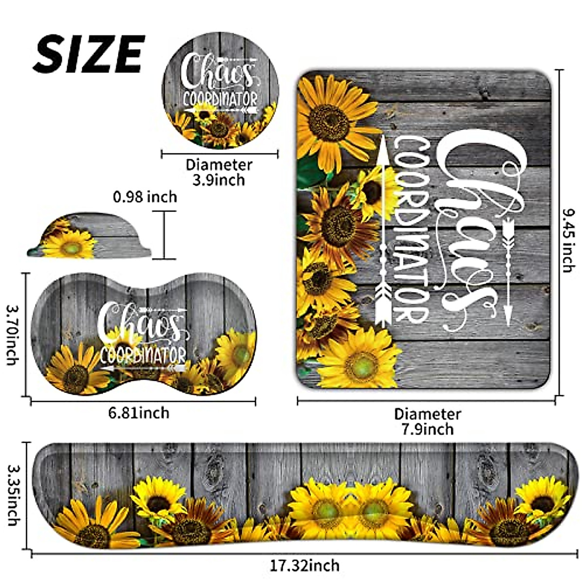 Keyboard Wrist Rest + Mouse Pad + Mouse Wrist Rest Support + Coaster Set, Ergonomic Memory Foam Mouse and Keyboard Pad Set for Laptop Computer Office Home Working Gaming,Sunflower Chaos Coordinator