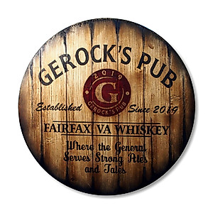 Set of 2 Personalized Barstool Replacement Seat, Personalized Bar Stools Tops, Vintage Heavy Duty Stool Seat, Custom Artwork Painted on Rustic Wood Inspired by Whiskey and Wine Barrels