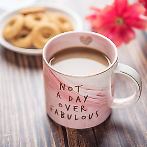 Not a Day Over Fabulous - Funny Birthday Wine Gifts Ideas for Women, Wife, Mom, Daughter, Sister, Aunt, Best Friends, BFF, Coworkers, Her - Pink Marble Mug, Ceramic Coffee Cup