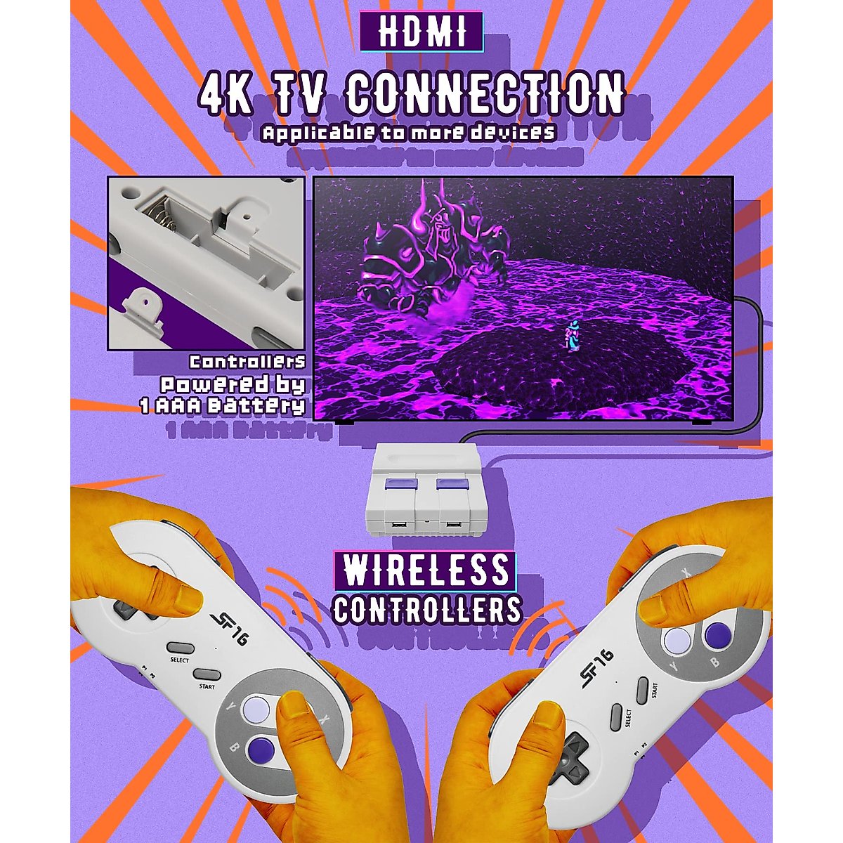 Upgrade Retro Mini Game Console, Preloaded 1700+ 8 & 16 Bit Classic Video Games(No Repeat), HDMI TV Output, 4GB TF Card Rom Copy, 2 Cable Less Controllers, Gift of Childhood Memories