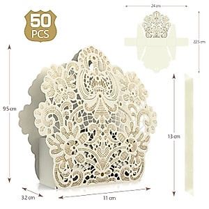 Maykah 50 Packs Candy Boxes for Wedding Favor, Flower Gift Box Candy Box with Ribbons for Bridal Shower Wedding Party Anniversary Favors, Off White